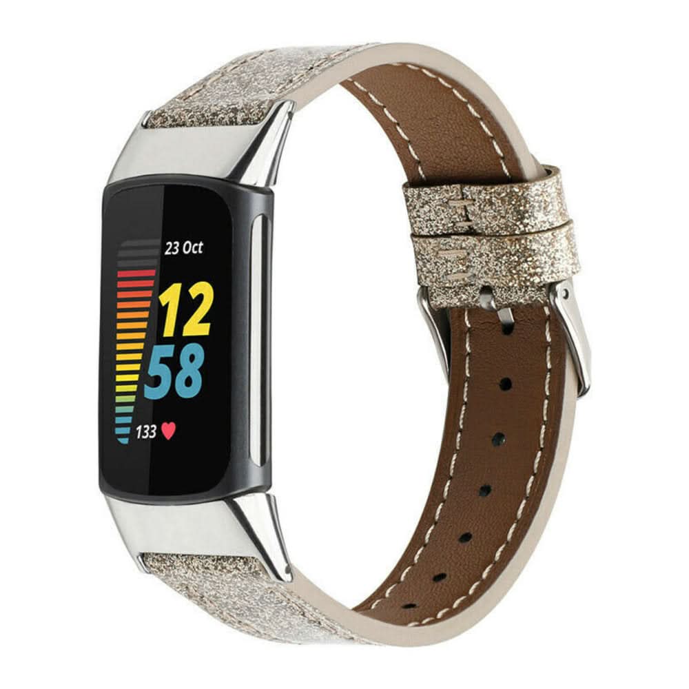 Shining Rose Gold Leather Strap for Charge 6 Fitbit Watch – FitStrapsUK